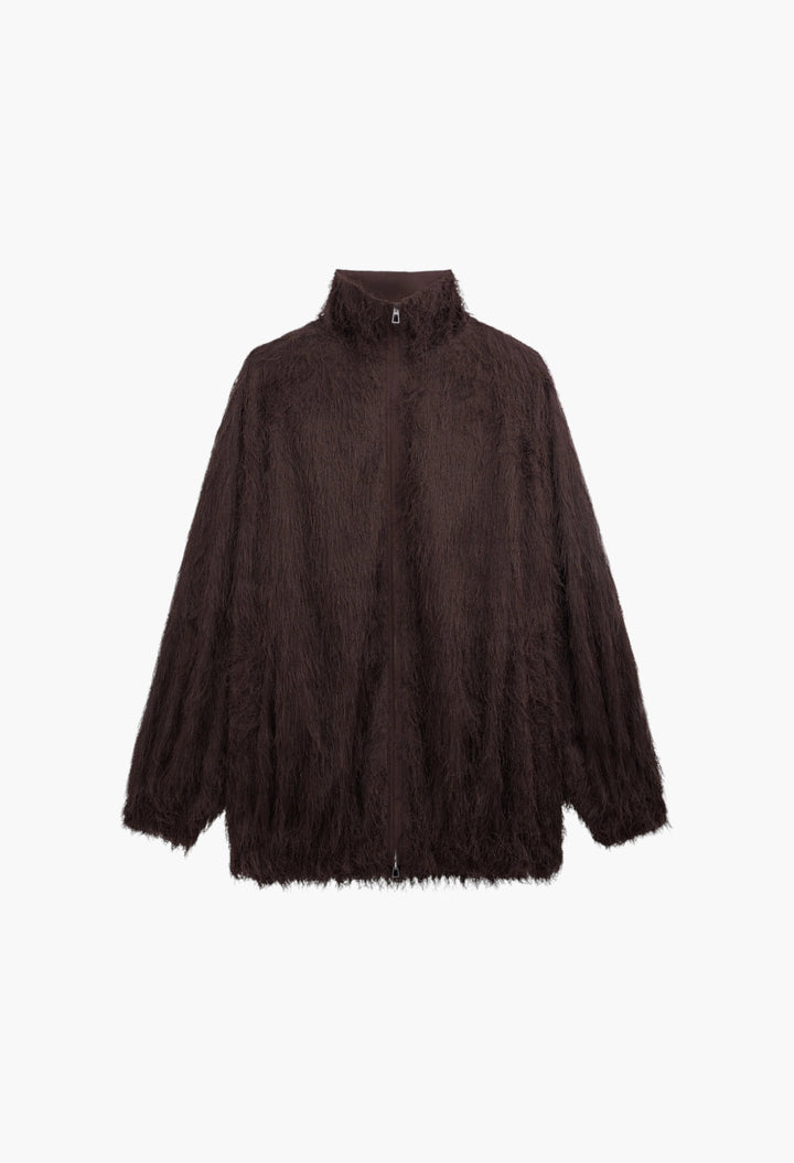 Baxter Fringed Track Jacket - Dark Brown - GLAM MODA