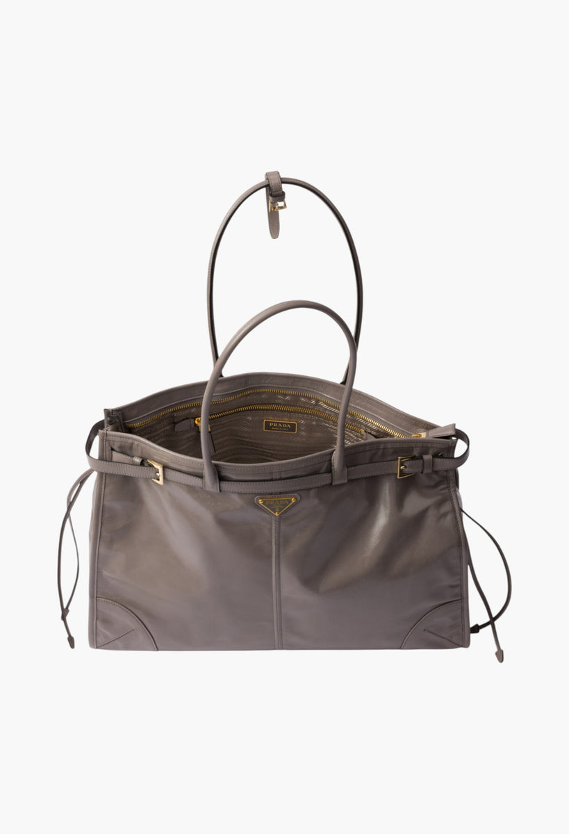 Pewter - Prada Bonnie Extra Large Leather Handbag | GLAM MODA